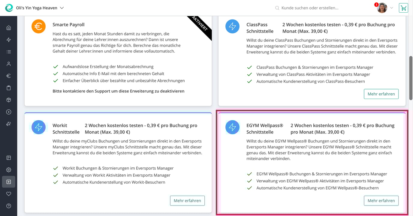 Aktivierung der EGYM Wellpass® Schnittstelle